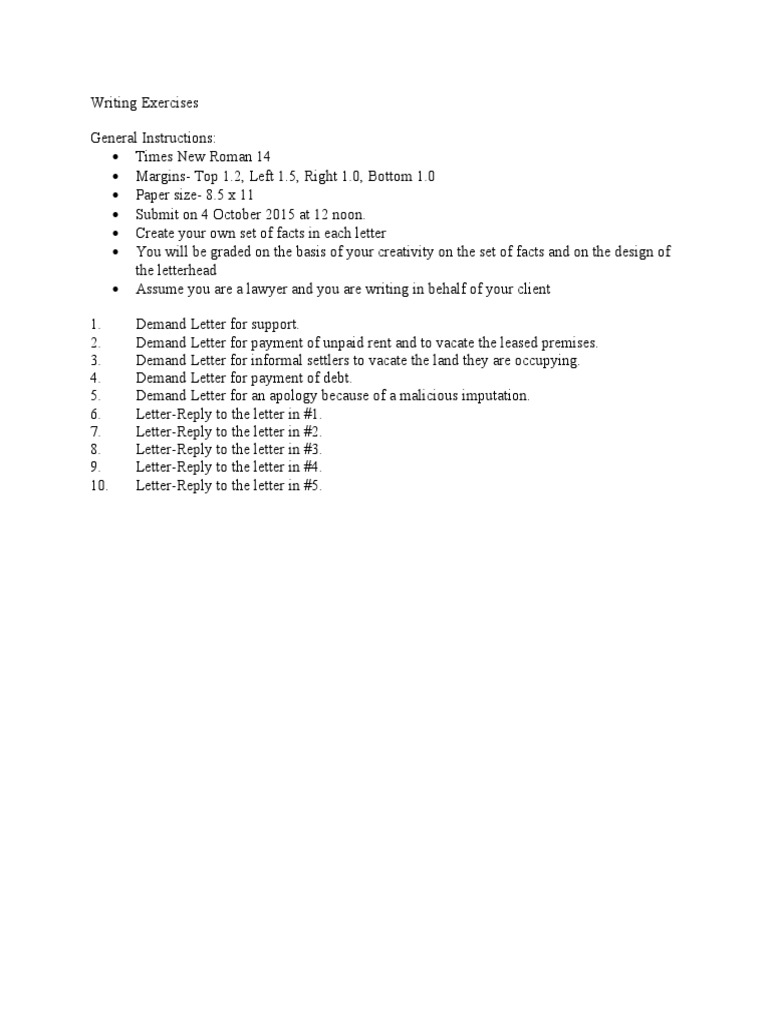 Writing Exercises - Letters | PDF