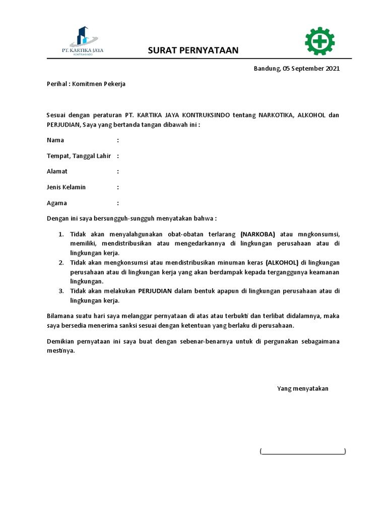 Form Lembar Komitmen Karyawan | PDF