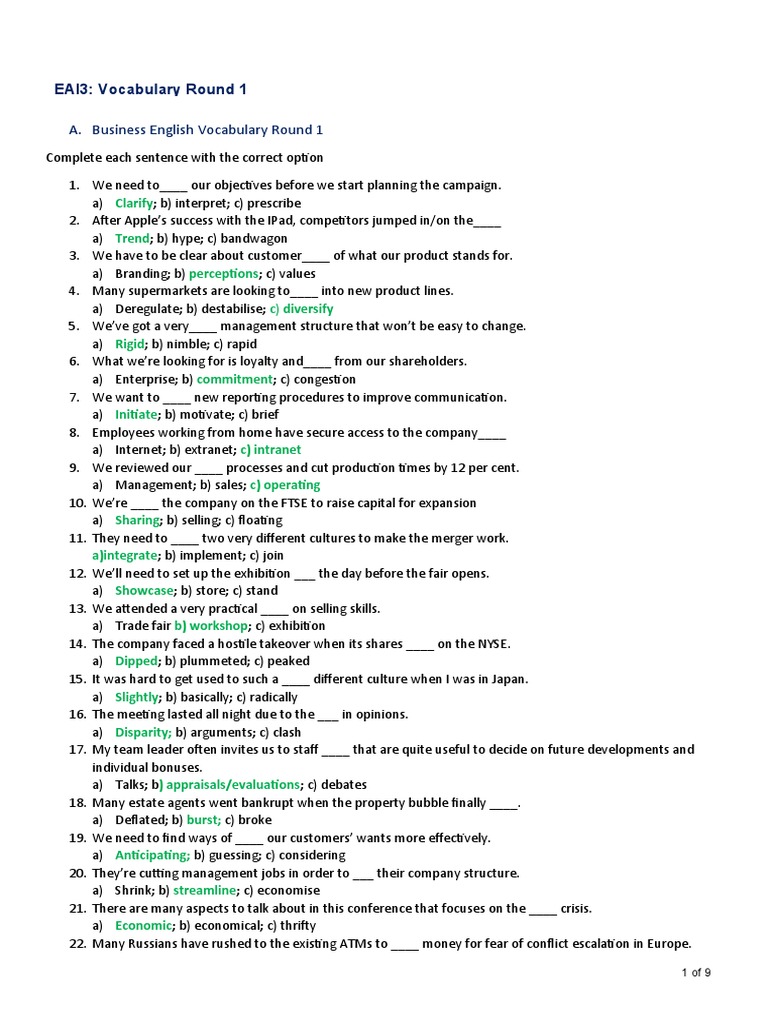 Business Vocabulary Round | PDF | Economies Of Scale | Market (Economics)