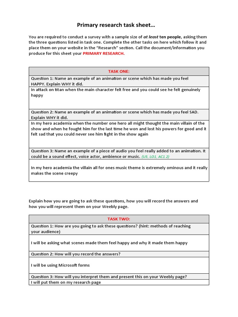 Ben Browning Primary Research | PDF