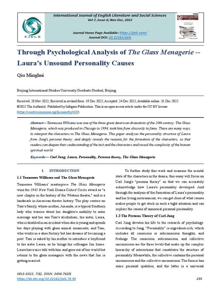 Through Psychological Analysis of The Glass Menagerie -- Laura's ...