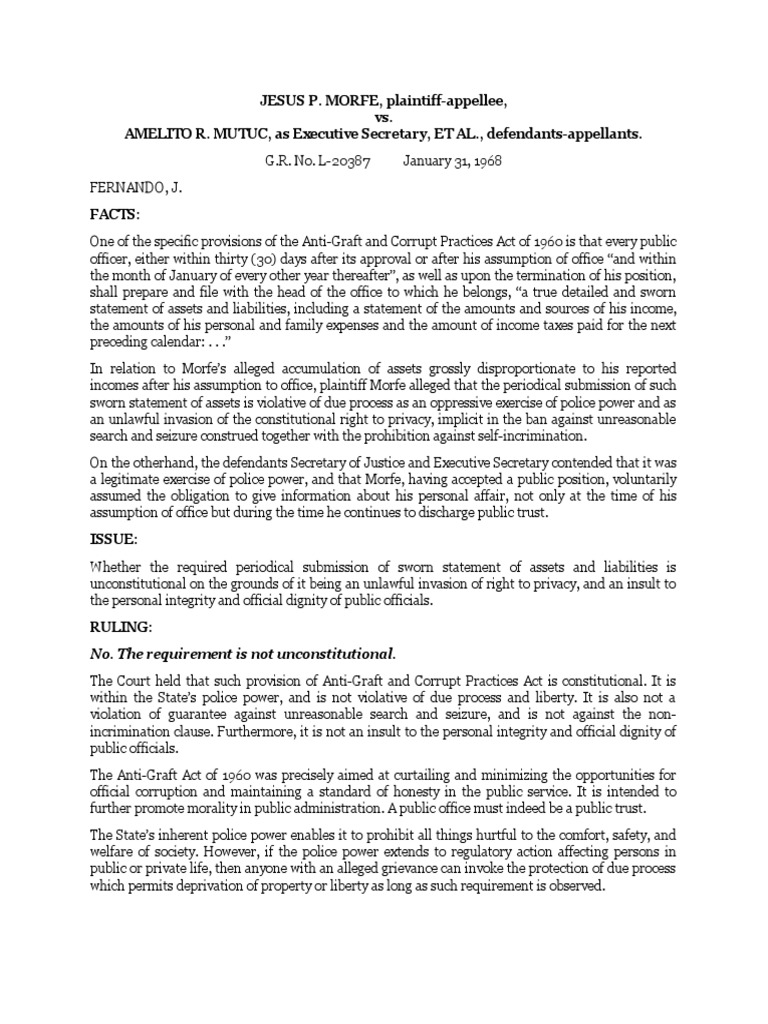 MORFE V MUTUC | PDF | Police Power (United States Constitutional Law ...