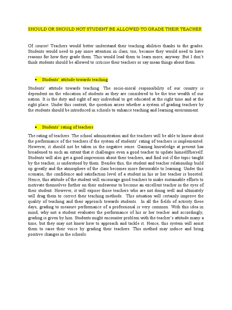 Should Students Grade Their Teachers? | PDF | Teachers | Teaching Method