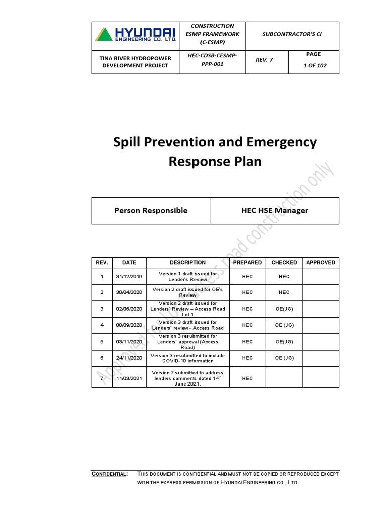 Spill Prevention and Emergency Response Plan | PDF | Emergency | Dam