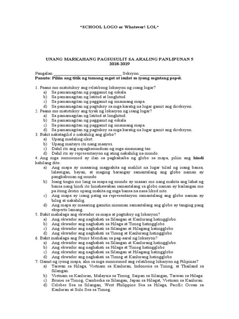 1st Periodical Exam AP 5 - With TOS | PDF