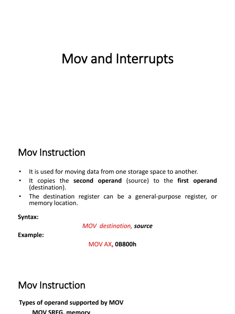 Mov and Interrupts Lesson | Download Free PDF | Computer Architecture | Computer Engineering