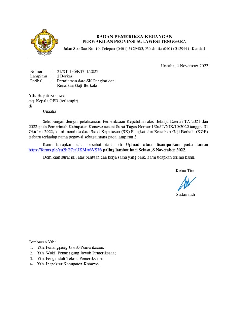 Surat Permintaan SK Pangkat Dan KGB Terakhir | PDF