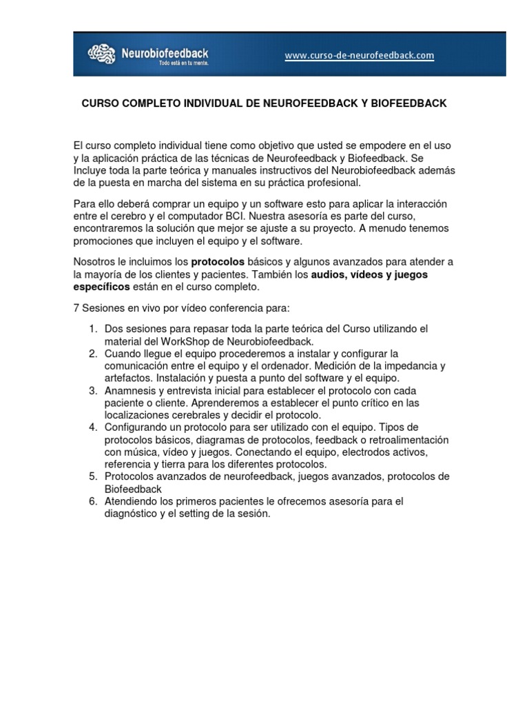 Temario Del Curso de Neurofeedback y Biofeedback | PDF | Sistema ...