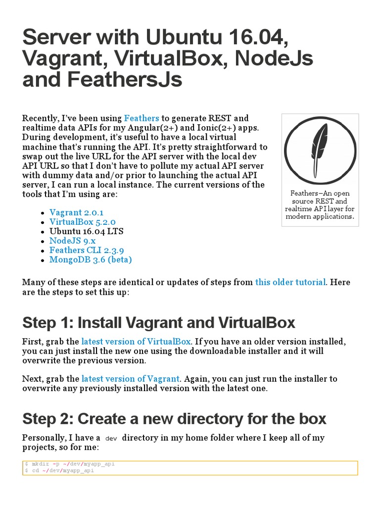 Setting Up An Api Testing Server With Ubuntu 1604 Vagrant Virtualbox Nodejs And Feathersjs