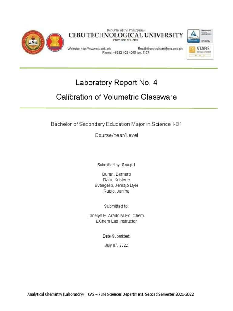 AnalChemLab Calibration of Volumetric Glassware | PDF | Density ...