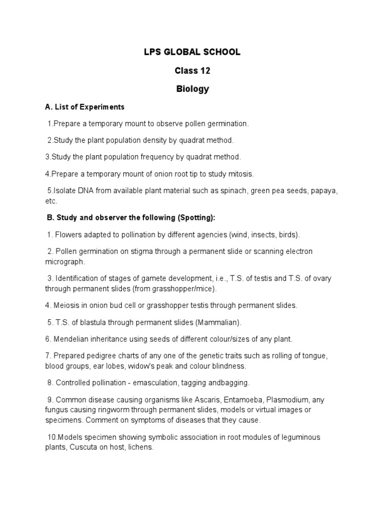 Class 12 Bio Practicals | PDF