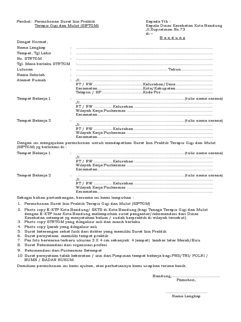 Form SIP Terapis Gigi Dan Mulut Mandiri | PDF
