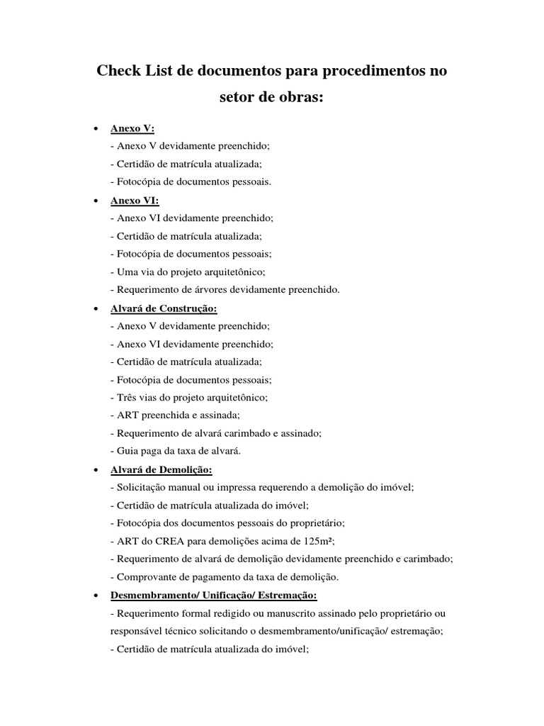 Check List de Documentos para Procedimentos | PDF