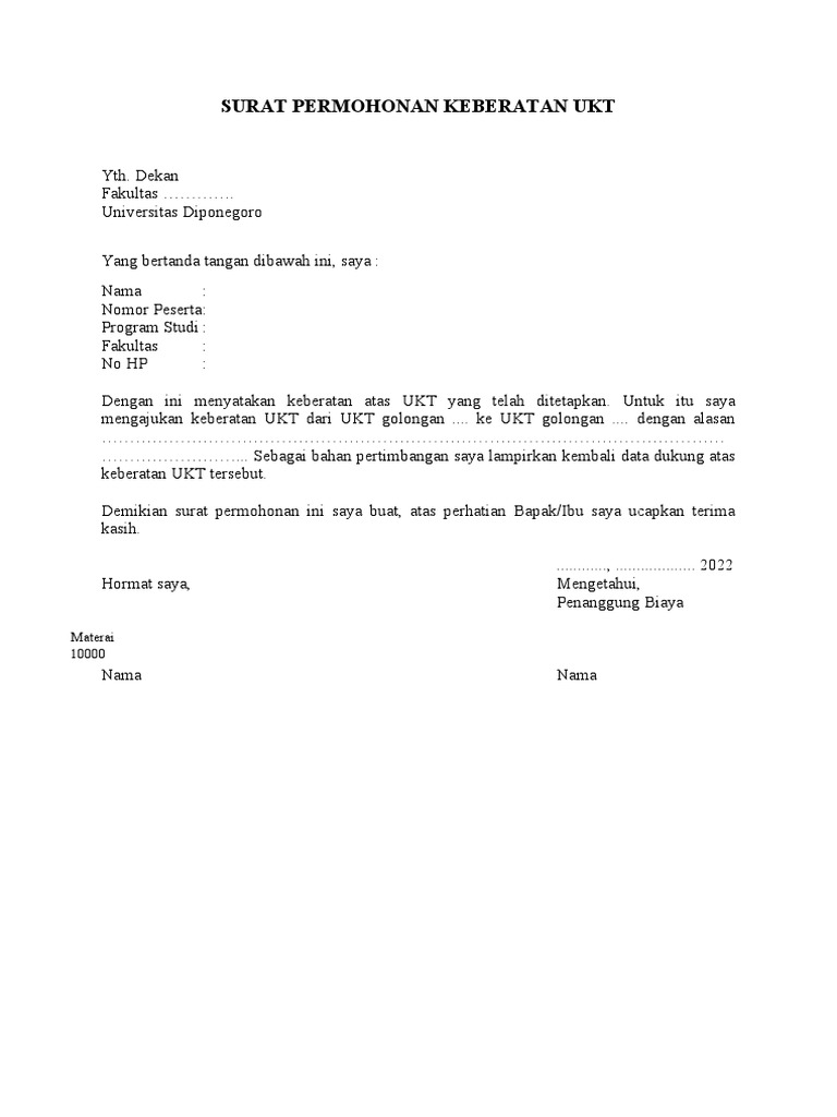 Format Surat Keberatan UKT | PDF