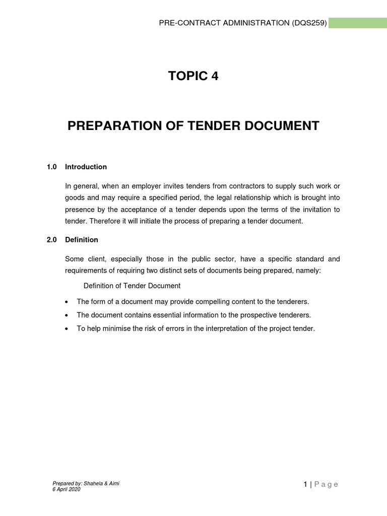 Topic 4 Tender Document | PDF | Specification (Technical Standard ...