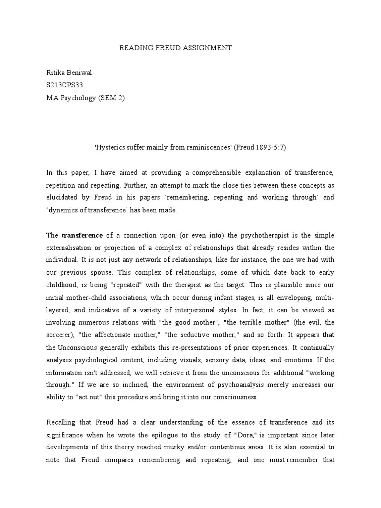 Understanding Remembering, Repeating and Working Through | PDF | Id ...