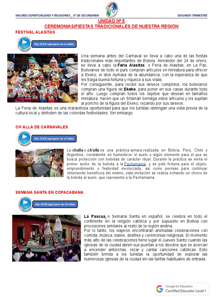Unidad #5 - Ceremonias-Fiestas Tradicionales de Nuestra Región | PDF