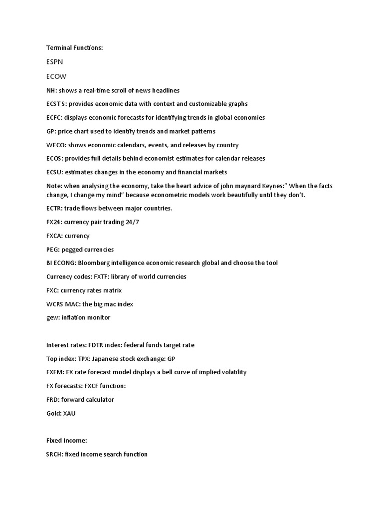 Bloomberg Terminal Functions | PDF