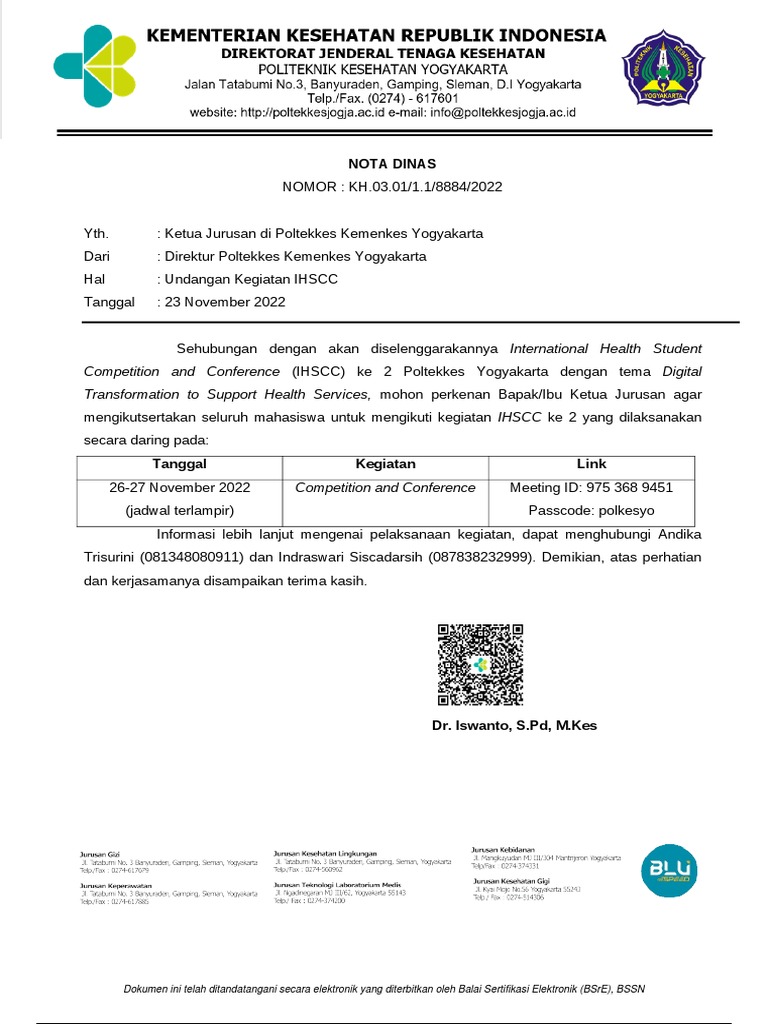 Nota Dinas Undangan IHSCC Daring Mahasiswa | PDF