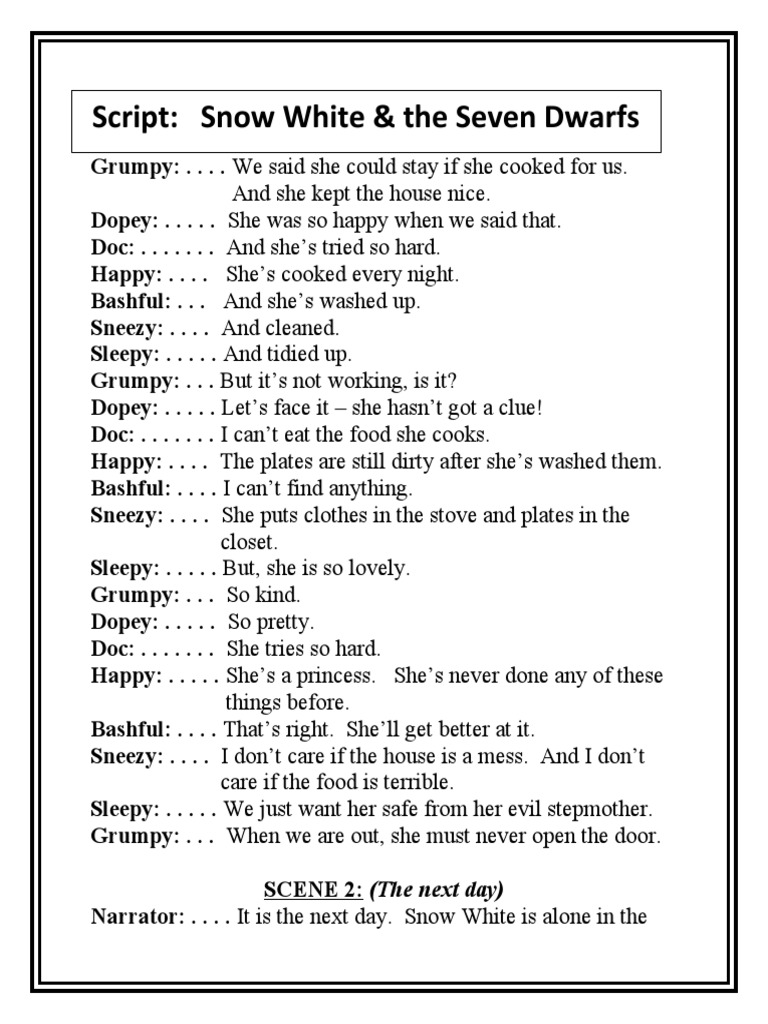 Snow White The Seven Dwarfs Script2023 | PDF