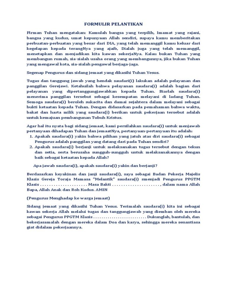 Formulir Pelantikan | PDF Formulir Pelantikan | PDF