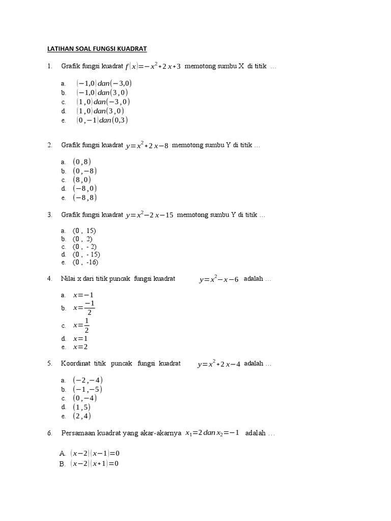 Latihan Soal Fungsi Kuadrat Otkp 1 | PDF | Metode & Bahan Ajar