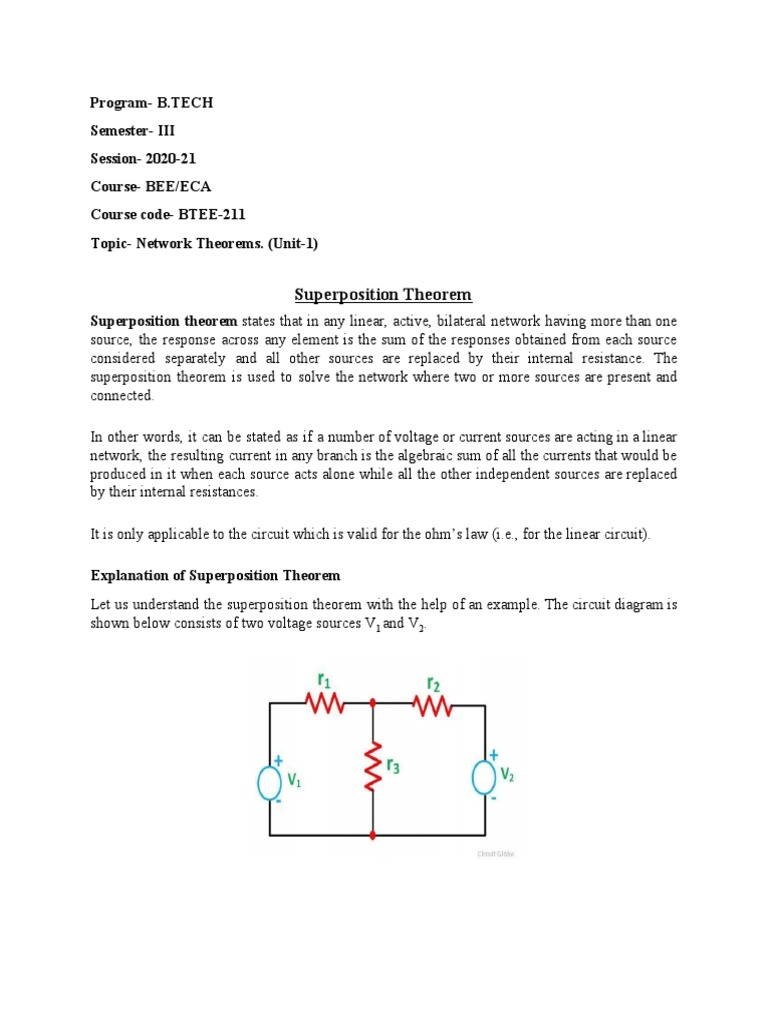 Superposition Theorem (BTEE-211) (U-1, P-1) | PDF | Electrical Network | Electrical Circuits