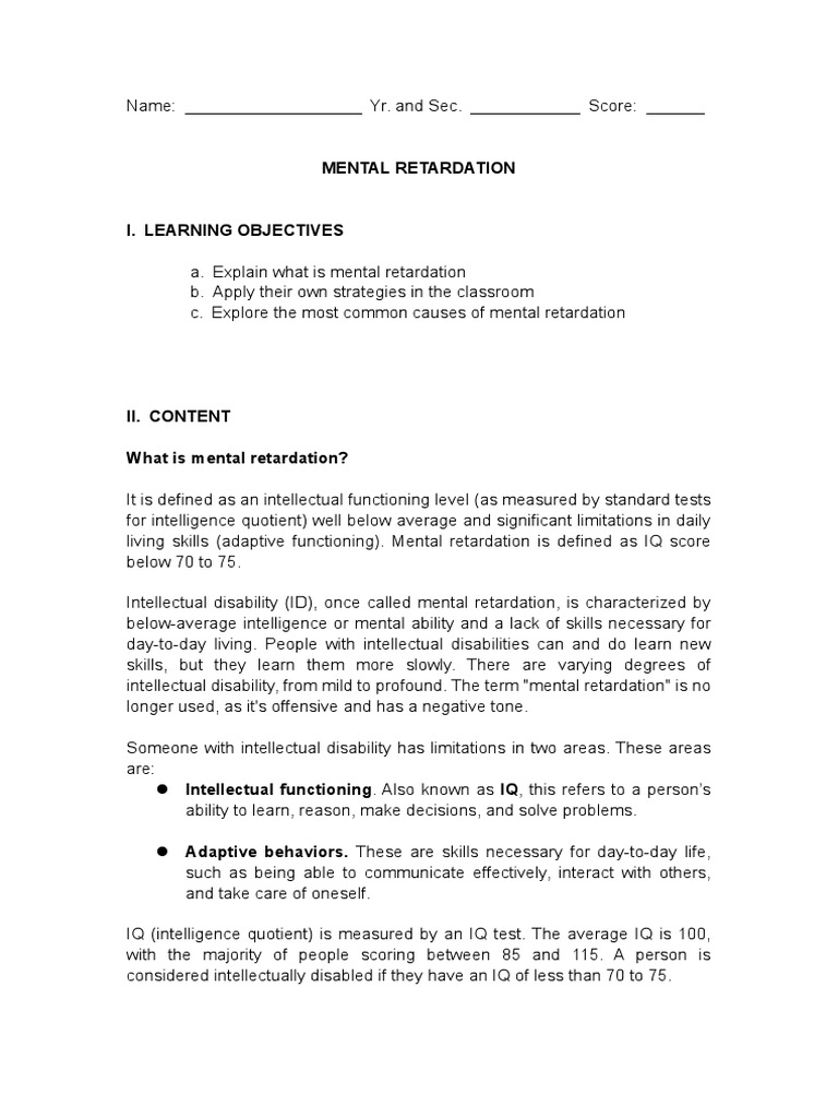 7.mental Retardation Module | PDF | Intellectual Disability ...