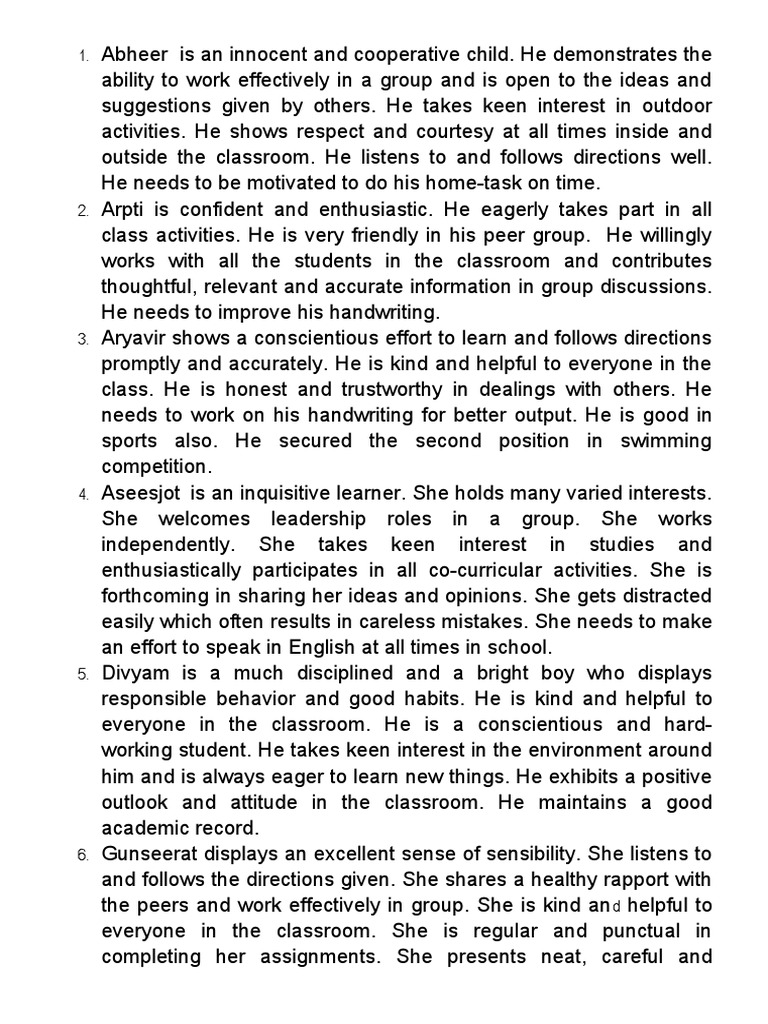 PTM Remarks May Class-6-D 3 | PDF | Teachers | Classroom