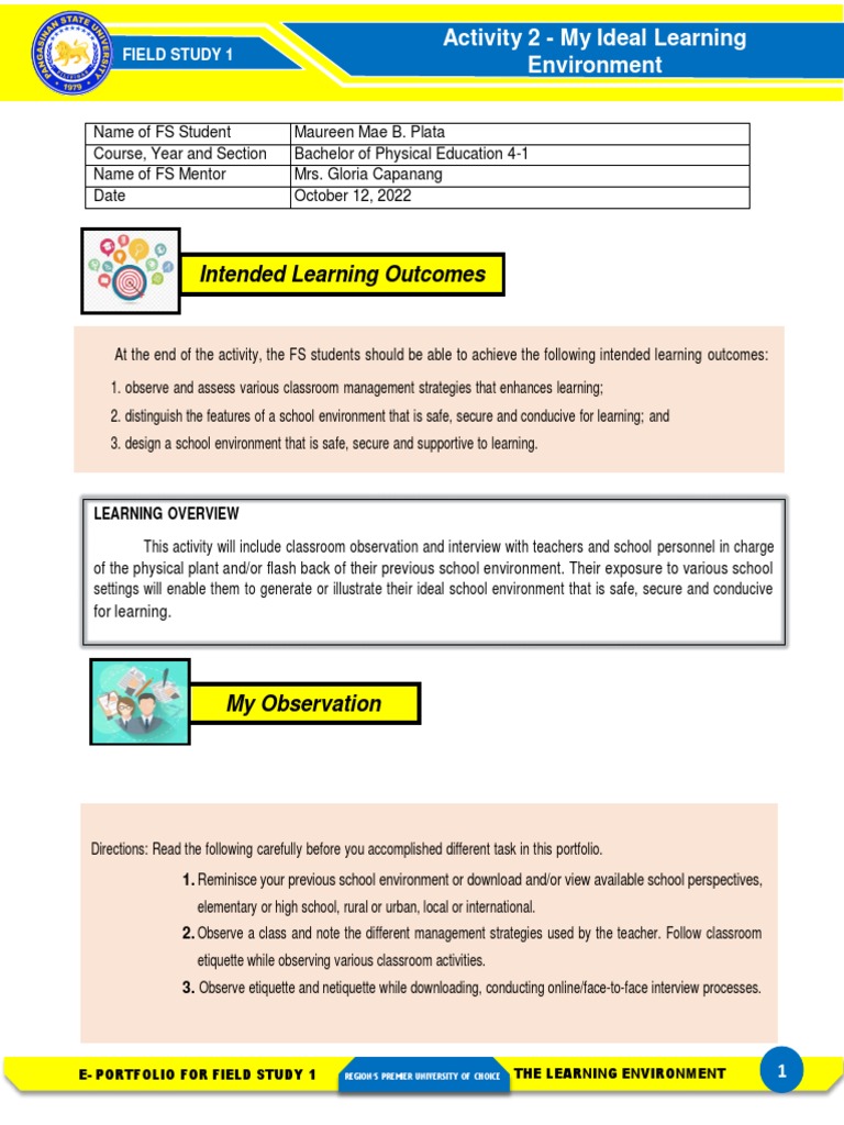 FS1-Activity-2 - PLATA, MAUREEN MAE B BPED 4-1 | PDF | Classroom Management | Classroom