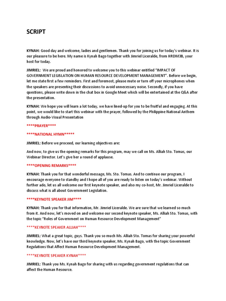 Host Script Webinar & Seminar | PDF | Doctorate | Human Resource Management