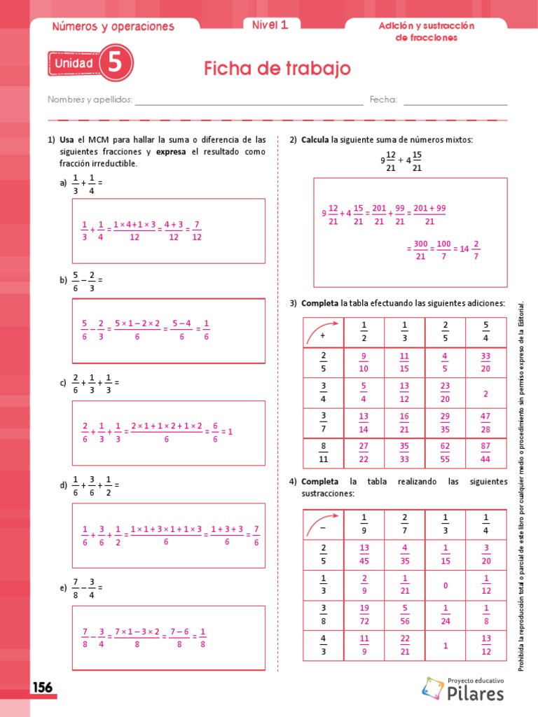 Adicion y Sustraccion de Fracciones | PDF | Matemáticas | Matemática ...
