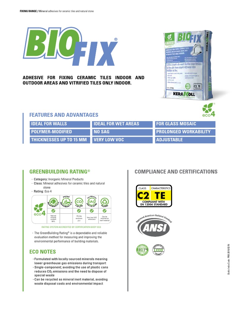 Kerakoll Biofix Adhesive | PDF | Concrete | Volatile Organic Compound