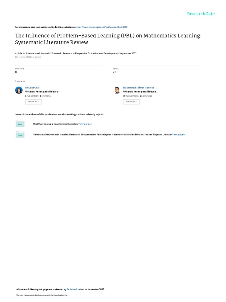 The Influence of Problem Based Learning PBL On Mathematics Learning Systematic Literature Review ...