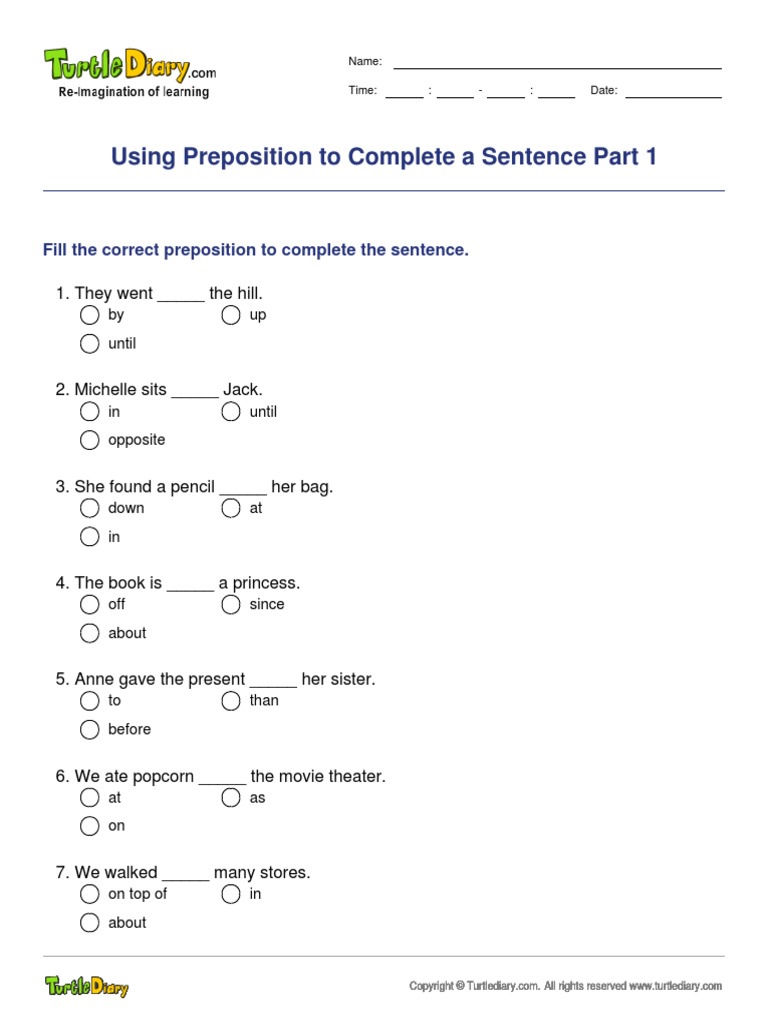Using Preposition To Complete A Sentence | PDF