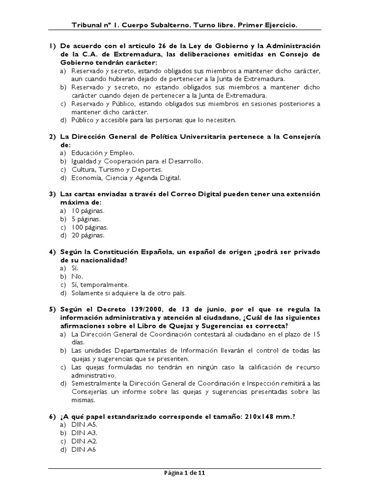 Tribunales Cuerpo Subalterno Primer Ejercicio | PDF | Gobierno local ...