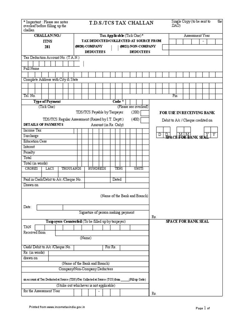T.D.S./Tcs Tax Challan | PDF | Cheque | Payments