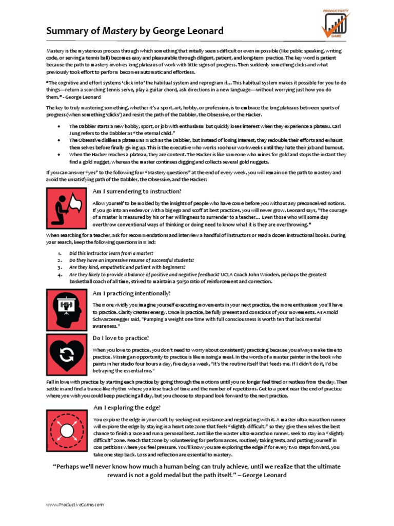 Mastery by George Leonard | PDF | Cognitive Science | Psychology