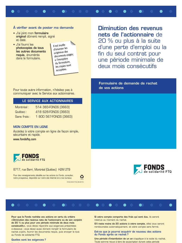 (FR) Fonds de Solidarité FTQ - Demande de Rachat À La Suite D'une Perte ...