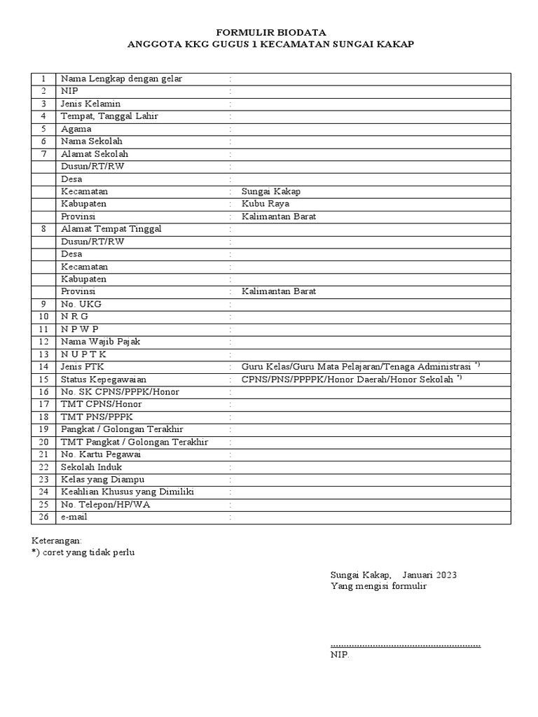 Formulir Biodata | PDF