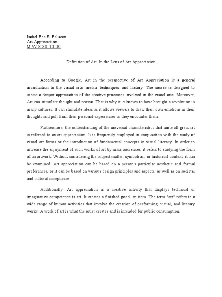 Balucan, Isabel Bea - Definition of Art | PDF