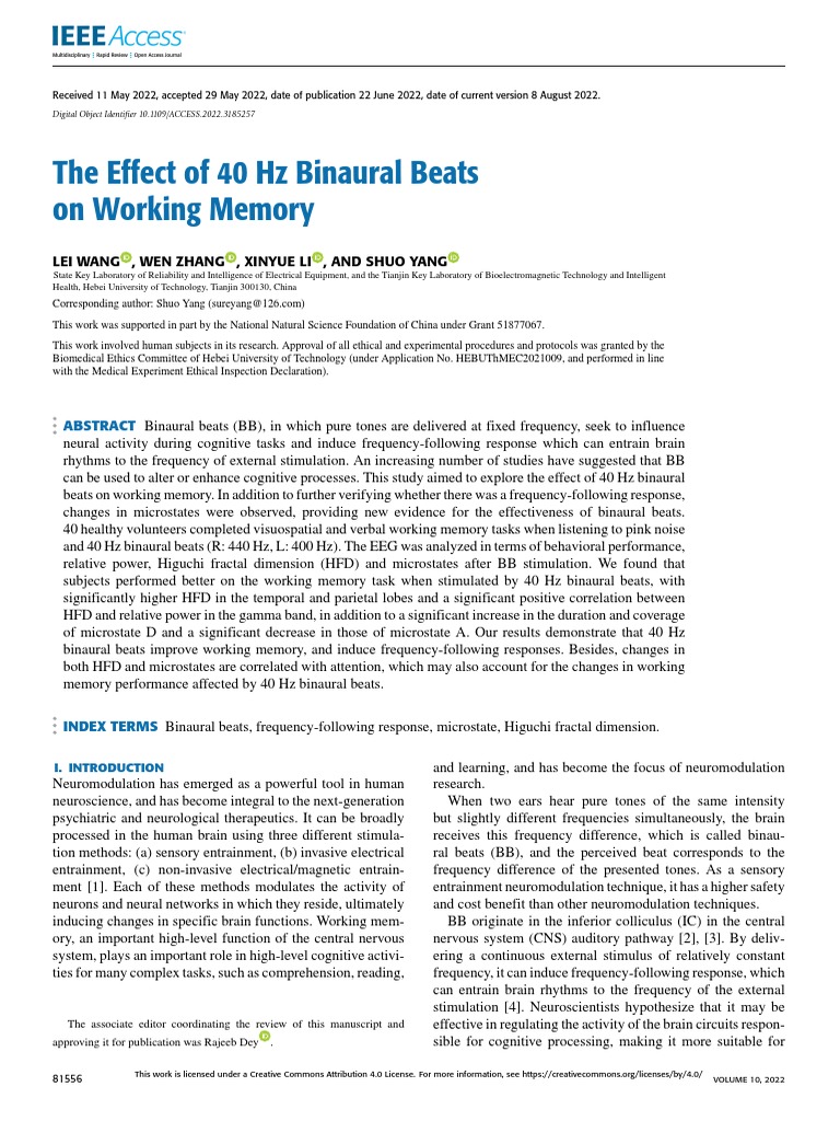 The Effect of 40 HZ Binaural Beats On Working Memory | PDF | Neural Oscillation ...