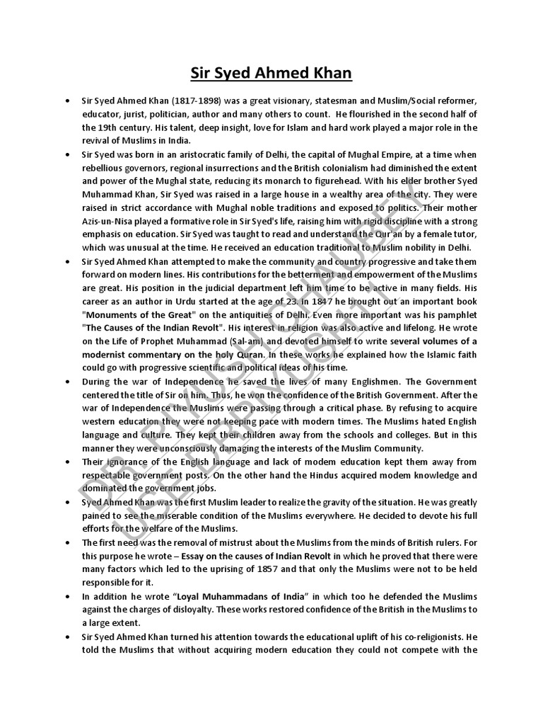Sir Syed Ahmed Khan 1658818993547 | PDF Sir Syed Ahmed Khan 1658818993547 | PDF