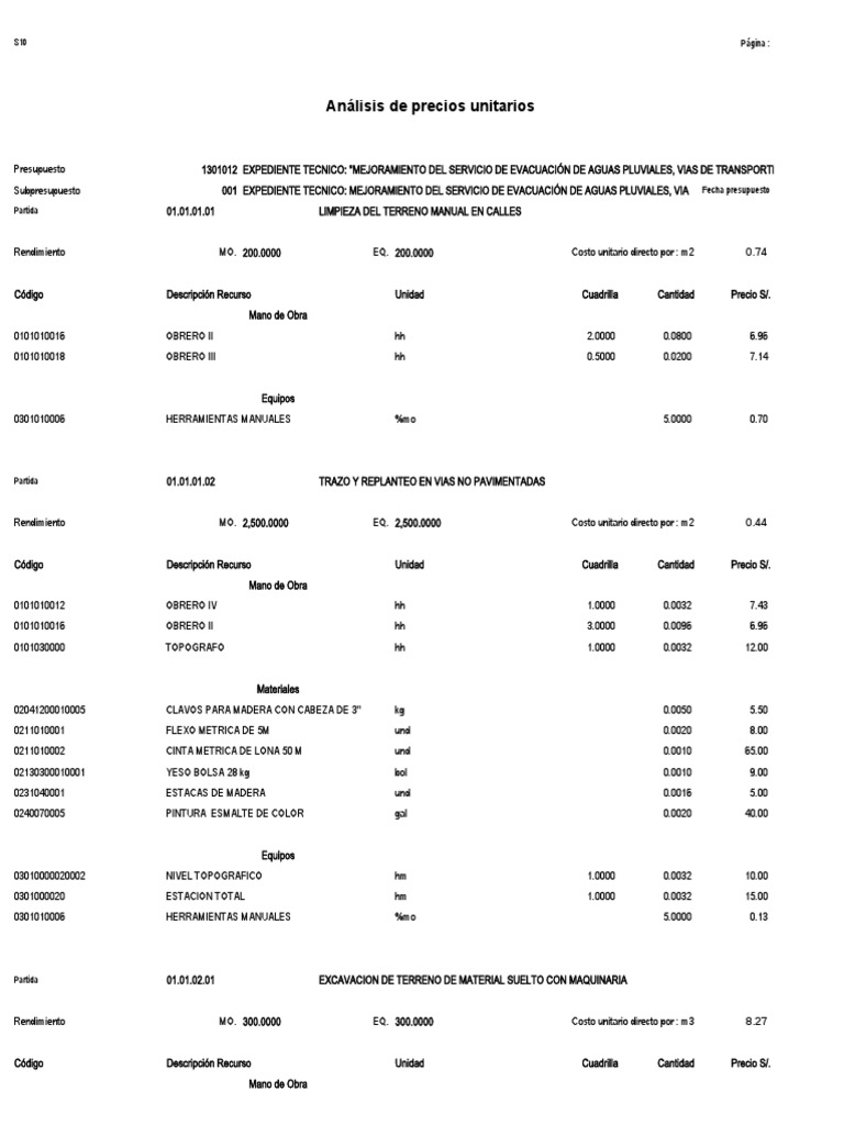 Análisis de Precios Unitarios: Página | PDF | Hormigón | Ingeniería de Edificación
