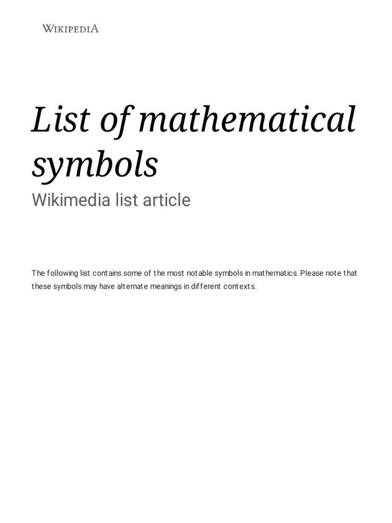 List of Mathematical Symbols - Simple English Wikipedia, The Free ...