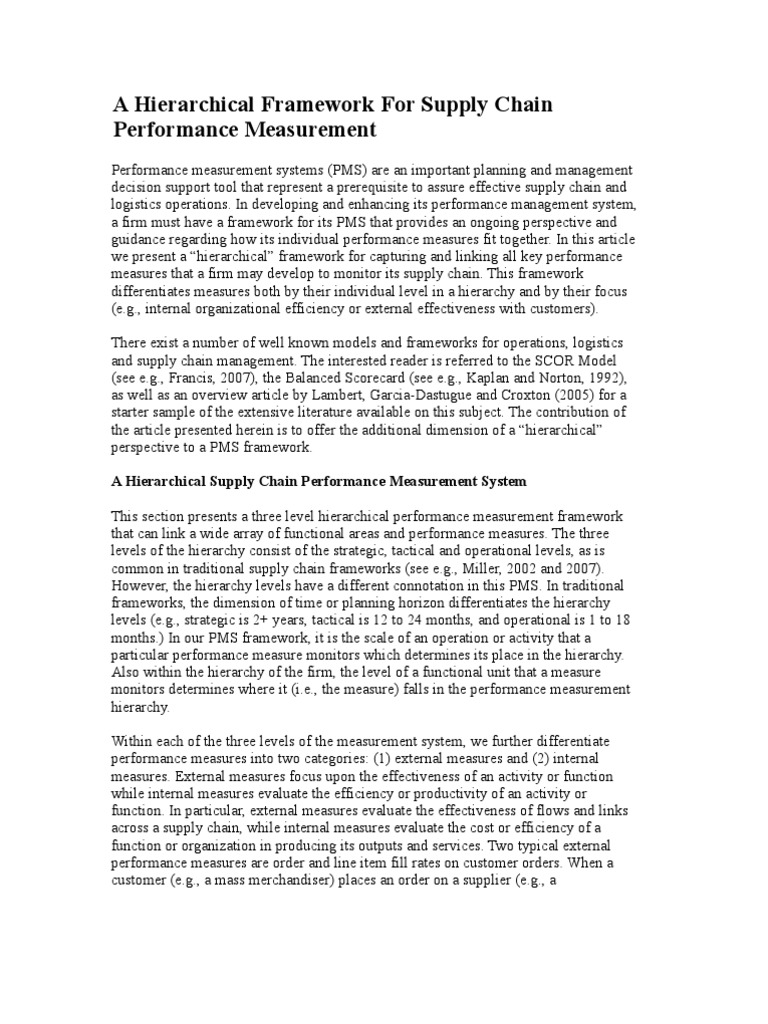 A Hierarchical Framework For Supply Chain Performance Measurement | PDF | Warehouse | Cargo