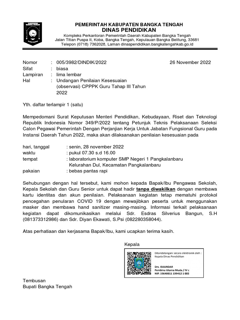 Surat Undangan Penilaian CPPPK Guru Ta 2022 | PDF