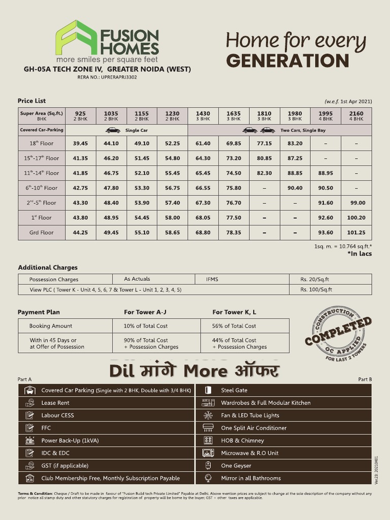 Fusion Homes Price List - Apr 2021 | PDF