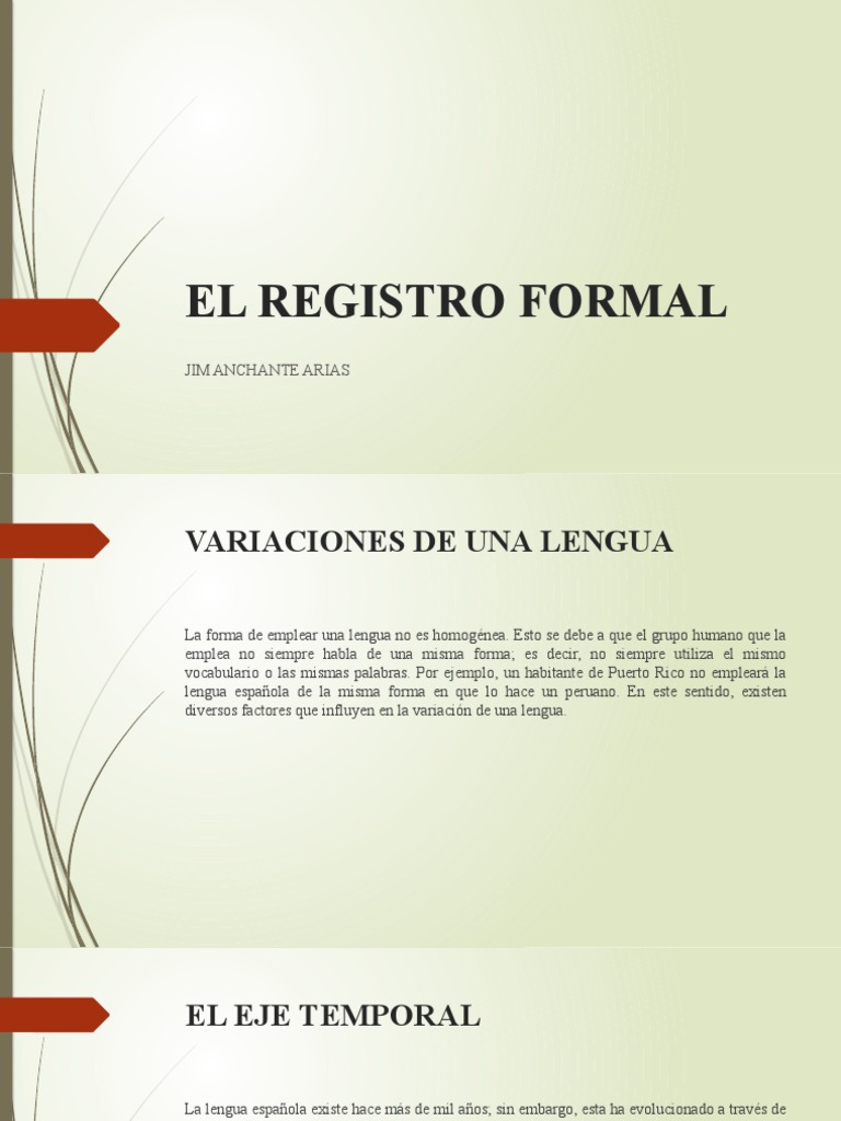 El Registro Formal | PDF | Lengua española | Lingüística