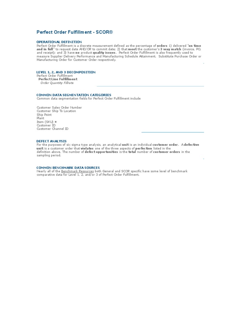 Perfect Order Fulfillment | PDF